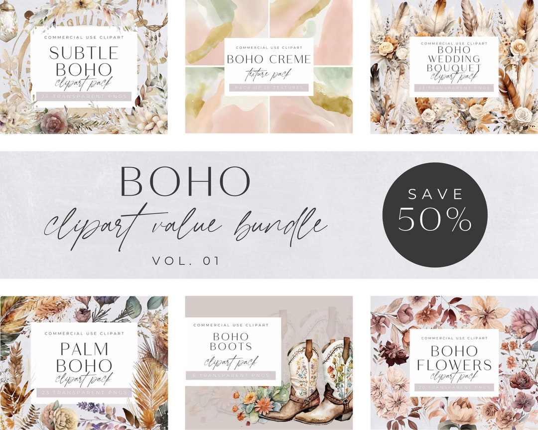 Boho Wildflowers Clipart Bundle, Modern, Flower Bouquet, Wildflowers ...