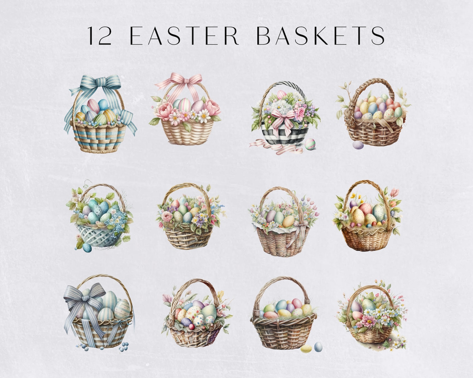 Watercolor Easter Baskets Clipart, Clipart for Commercial Use ...