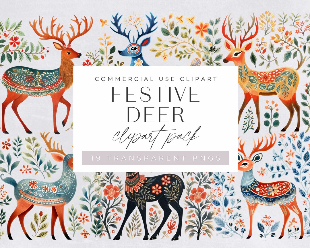 Cute Reindeer Clipart, Festive Deer Png, Christmas Animals Clip Art ...