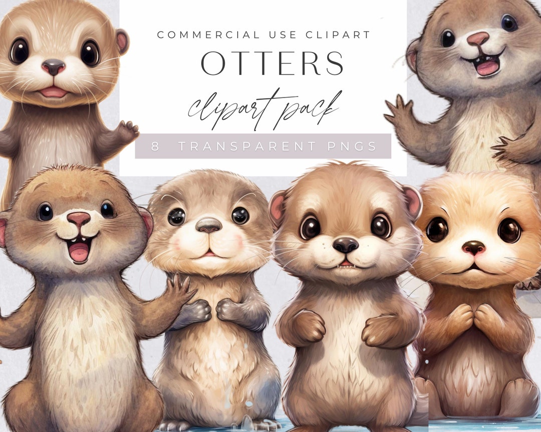 Otter Clipart, Kawaii Otters, Sea Creatures, Watercolor Illustrations ...