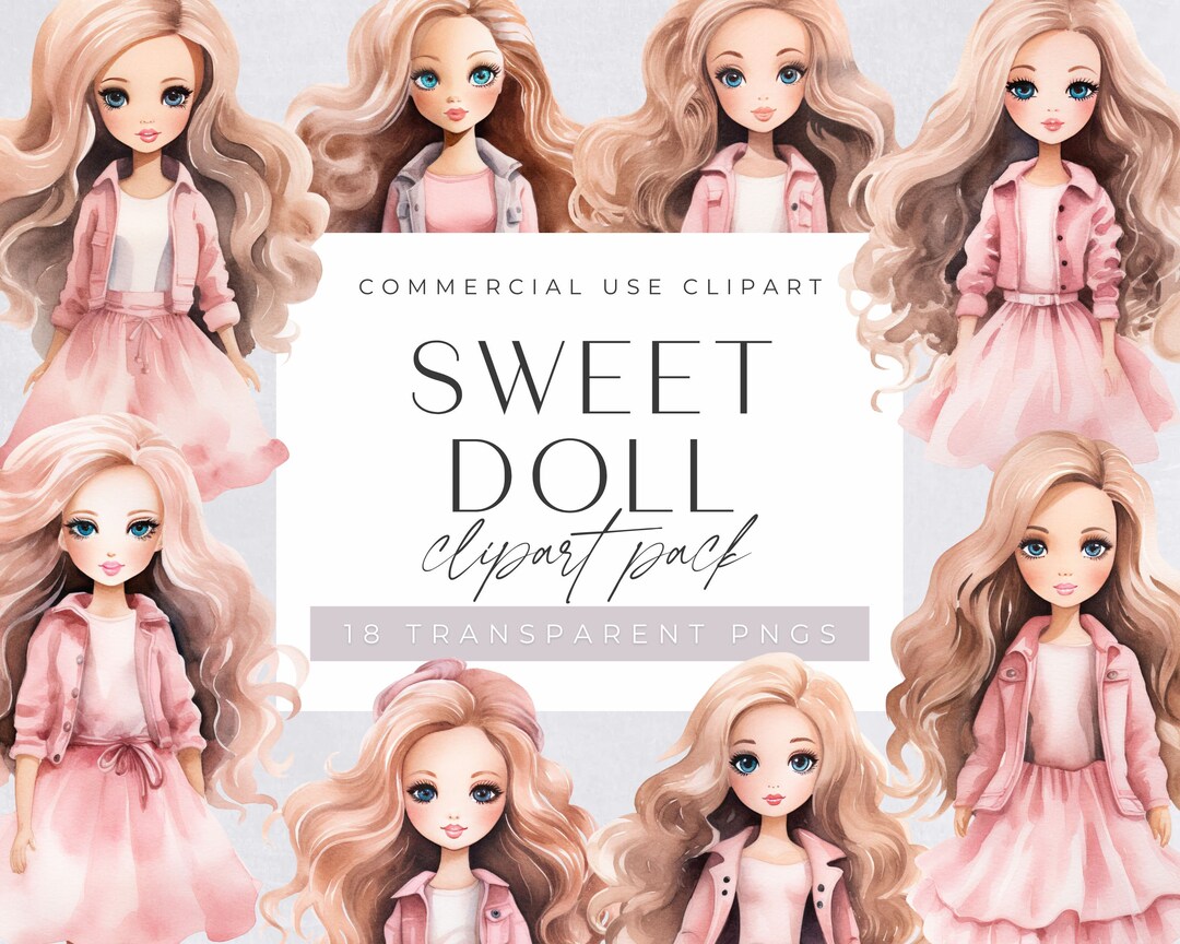 Cute Pink Doll Clipart Watercolor, Character Dolls, Princess Invitation ...