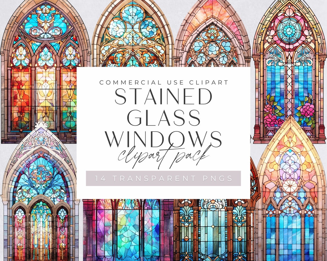 Stained Glass Windows Clipart, Colourful Vintage Window With Flowers ...