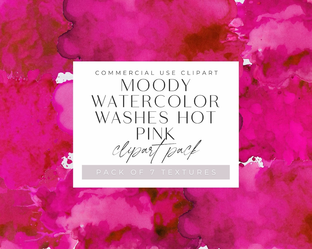 Moody Hot Pink Watercolor Washes Clipart Pack, Cerise, Crimson, Scarlet ...