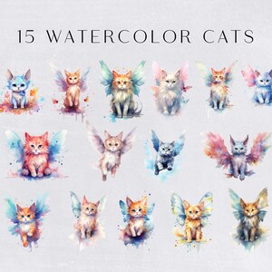 Fairy Cat Watercolor Clipart Pack, Flying Cat Clipart for Commercial ...