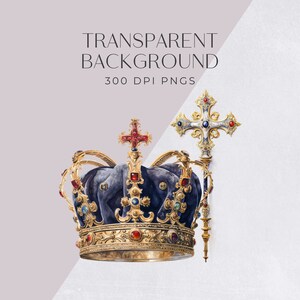 King and Queen Crowns Clipart, Gold Crown & Scepter Pngs, Royal ...