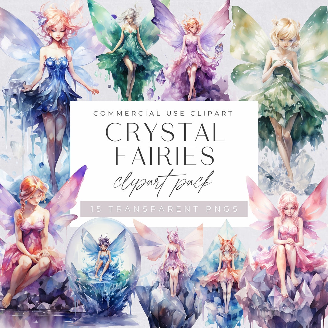 Fairy Crystals Clipart, Watercolor Mystical Fairies Magic and Gems ...