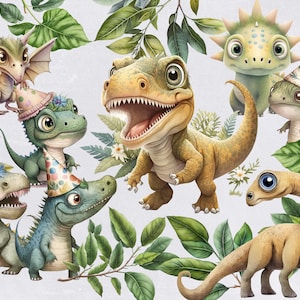 Watercolor Dinosaur Birthday Party Clipart Pack, Clipart for Commercial ...