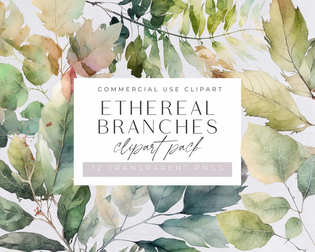 Watercolor Foliage Clipart, Ethereal Branches, Green Leaves, Floral ...