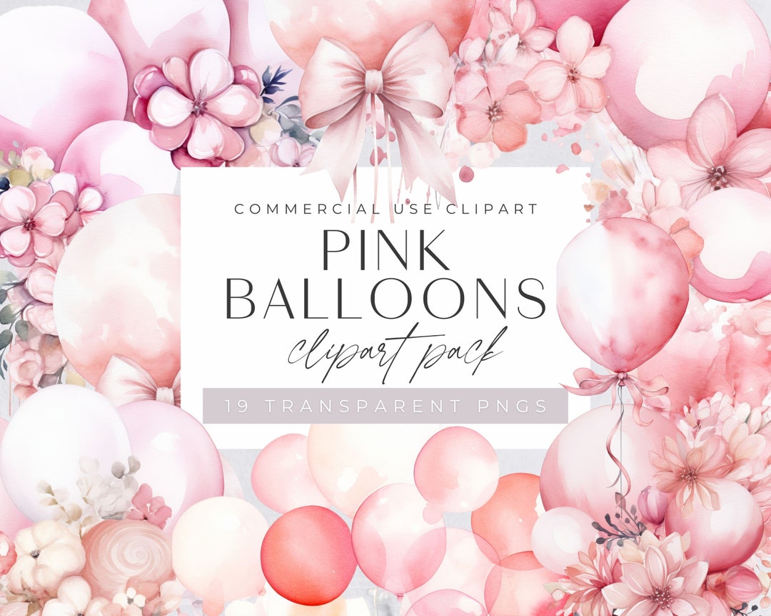 Balloon Birthday Clipart, Pink, Party Decorations, Girl, Kids, Floral ...