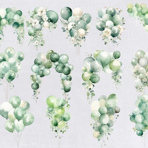Green Balloons Clipart, Watercolor Birthday Party Decorations ...