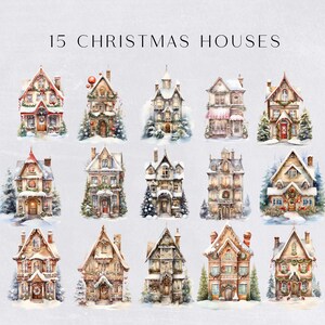 Christmas Village Houses Clipart, Winter Snow Topped House, Scandi ...
