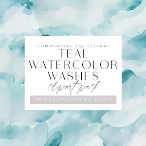 Teal Watercolor Washes Clipart, Greeny Blue Texture Backgrounds for ...