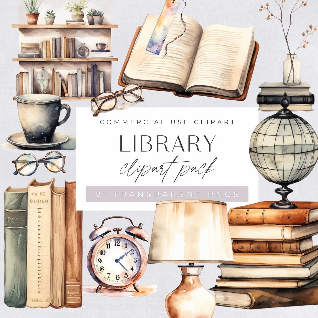 Old Books Clipart, Reading Library Clip Art, Watercolor Vintage Book ...