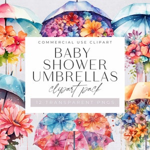Colorful Baby Shower Umbrella Clipart Pack, Pink, Blue and Orange ...
