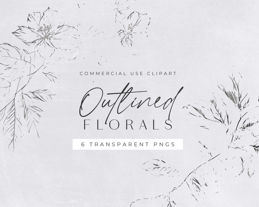 Botanical Fine Line Art, Floral Outline Clipart for Commercial Use ...