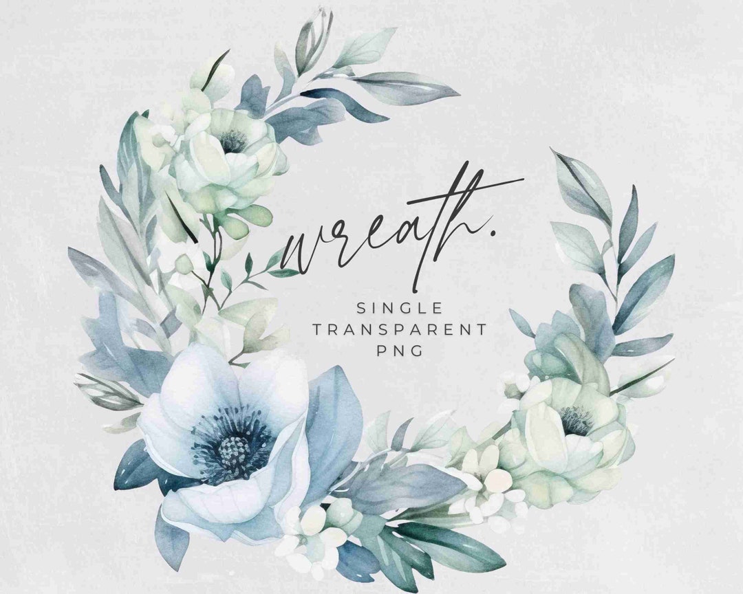 Watercolor Winter Wreath Clipart, SINGLE IMAGE, Blue Floral Watercolor ...