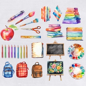 Classroom, Back to School Clipart, Watercolor Teacher Clip Art ...