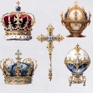 King and Queen Crowns Clipart, Gold Crown & Scepter Pngs, Royal ...