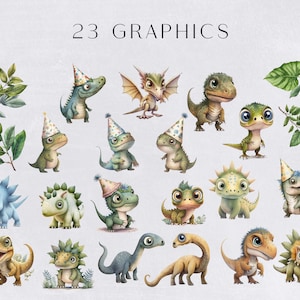 Watercolor Dinosaur Birthday Party Clipart Pack, Clipart for Commercial ...