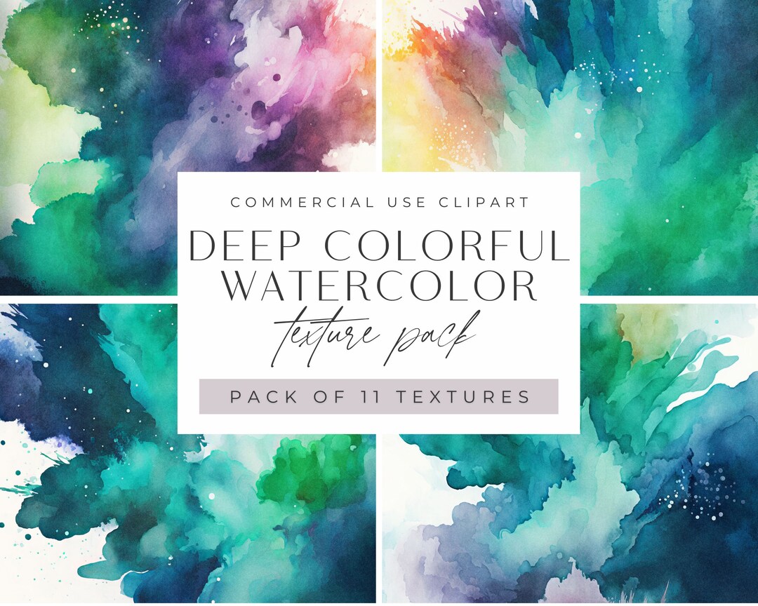 Deep Colourful Watercolor Clipart Pack, Green, Purple, Blue Texture ...