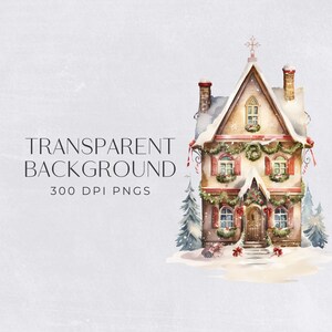 Christmas Village Houses Clipart, Winter Snow Topped House, Scandi ...