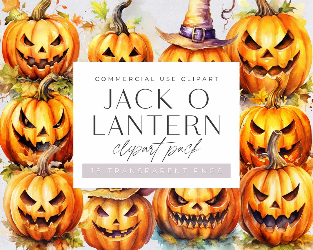 Jack O Lantern Clipart , Orange Watercolor Halloween Pumpkin Faces ...