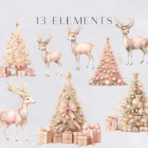 Watercolor Pink Christmas Clipart Bundle, Holiday Season Clip Art, Cute ...