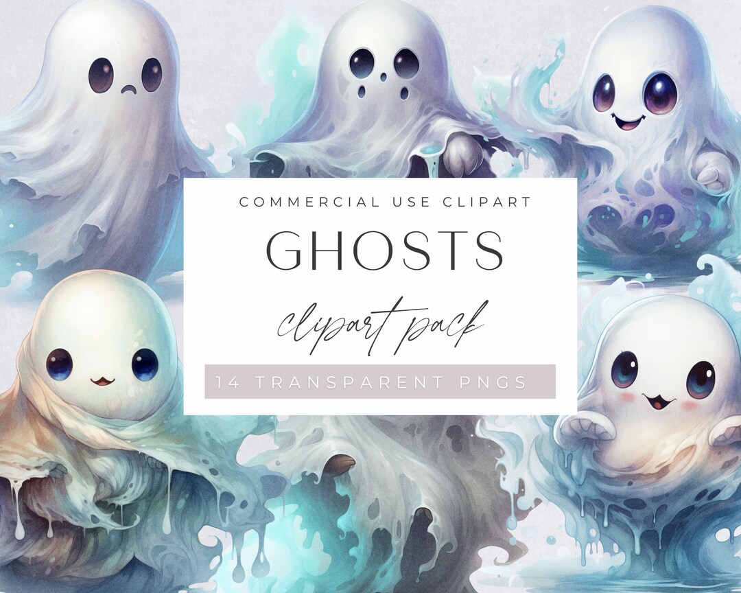Watercolor Halloween Ghosts Clipart, Cute Halloween Clip Art, Trick O ...