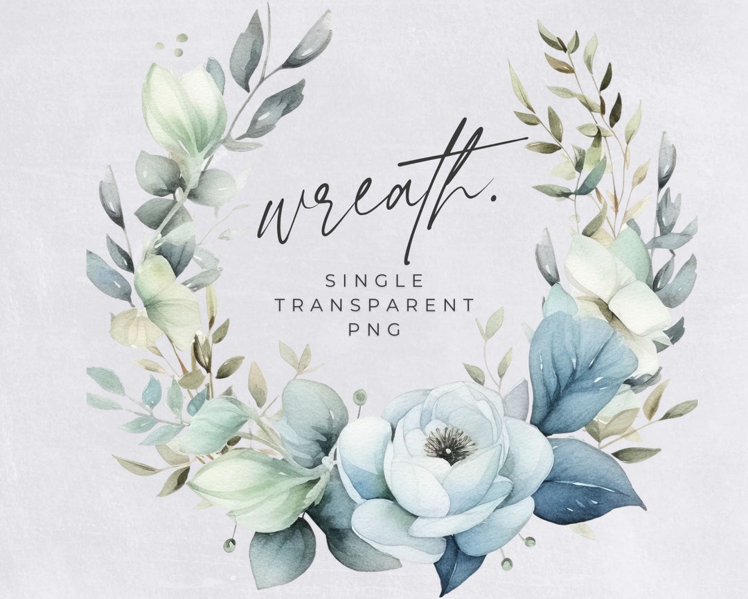 Watercolor Winter Wreath Clipart, SINGLE IMAGE, Blue Floral Watercolor ...