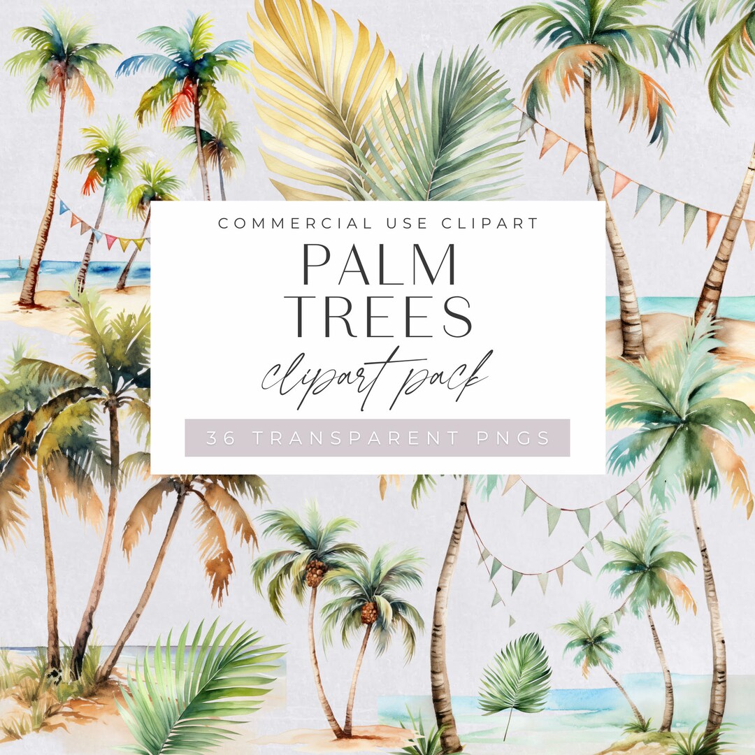 Palm Tree Watercolor Clipart, Tropical Watercolor Palm Leaves PNG ...