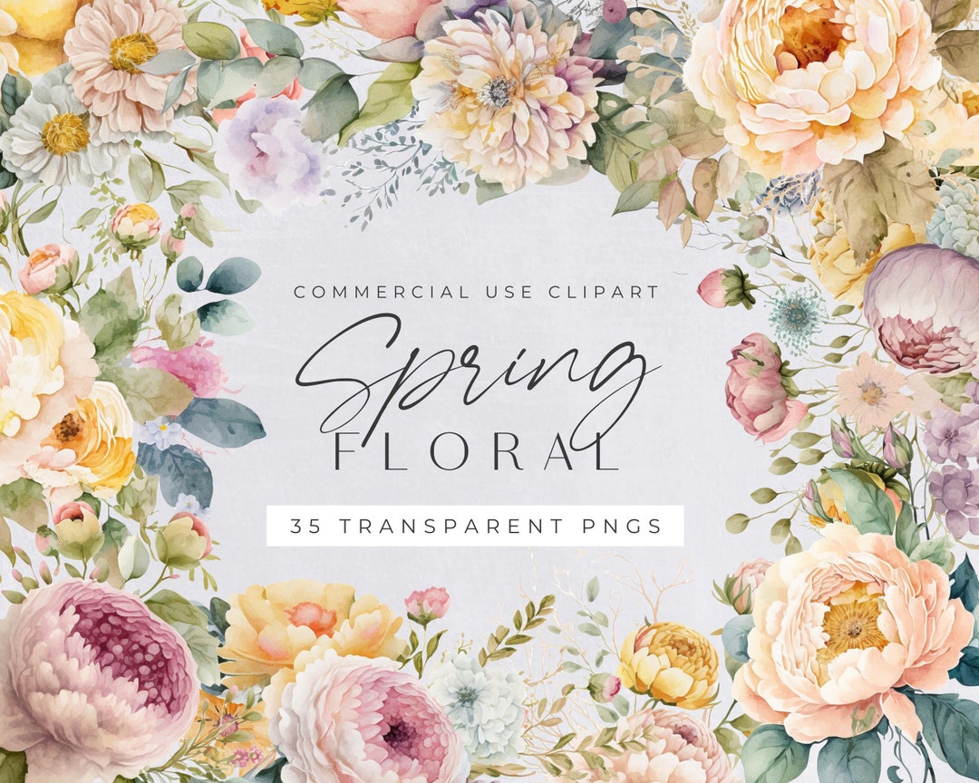 Spring Floral Watercolor Clipart Pack, Elegant Flowers, Clipart for ...