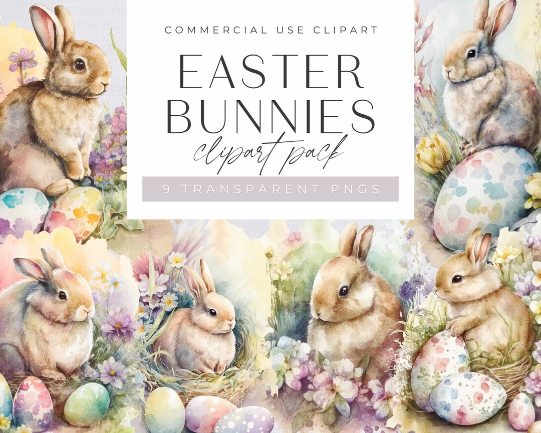 Watercolor Easter Bunny Clipart Pack, Clipart for Commercial Use ...