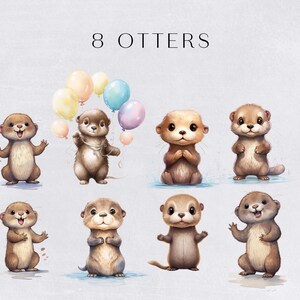 Otter Clipart, Kawaii Otters, Sea Creatures, Watercolor Illustrations ...