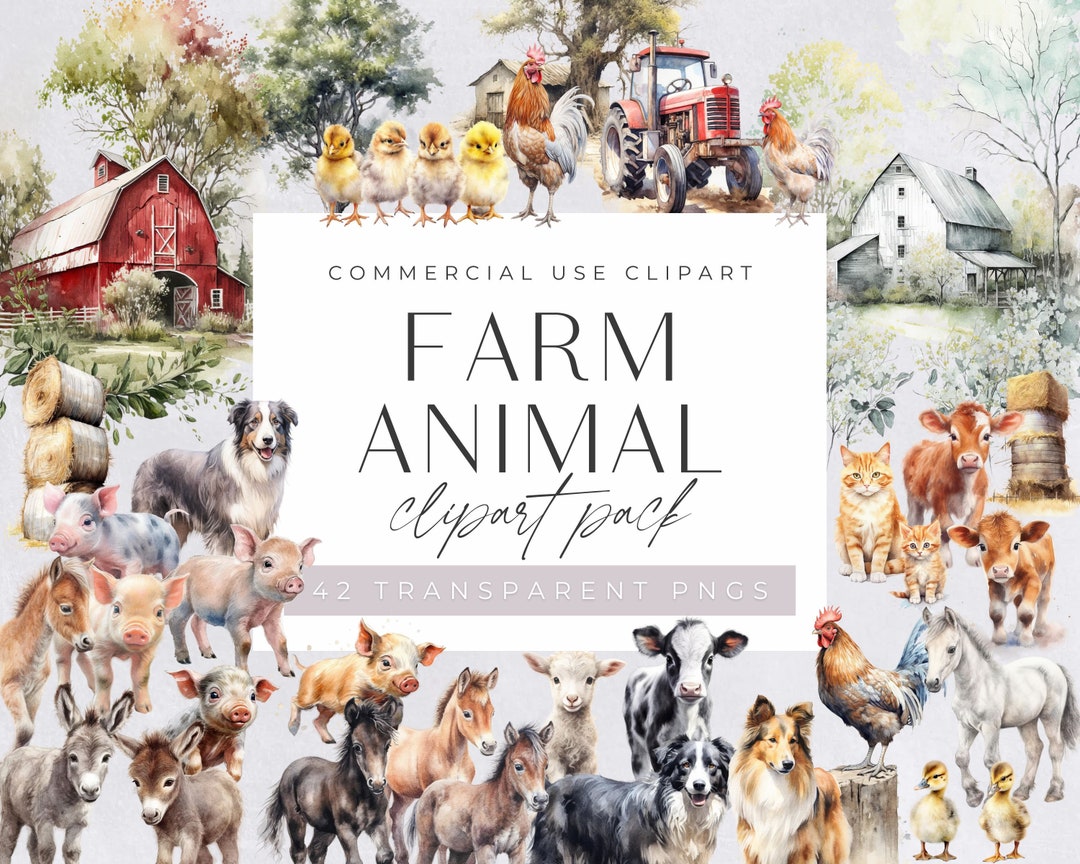 Watercolor Farm Clipart, Cute Animals Pack, for Commercial Use ...