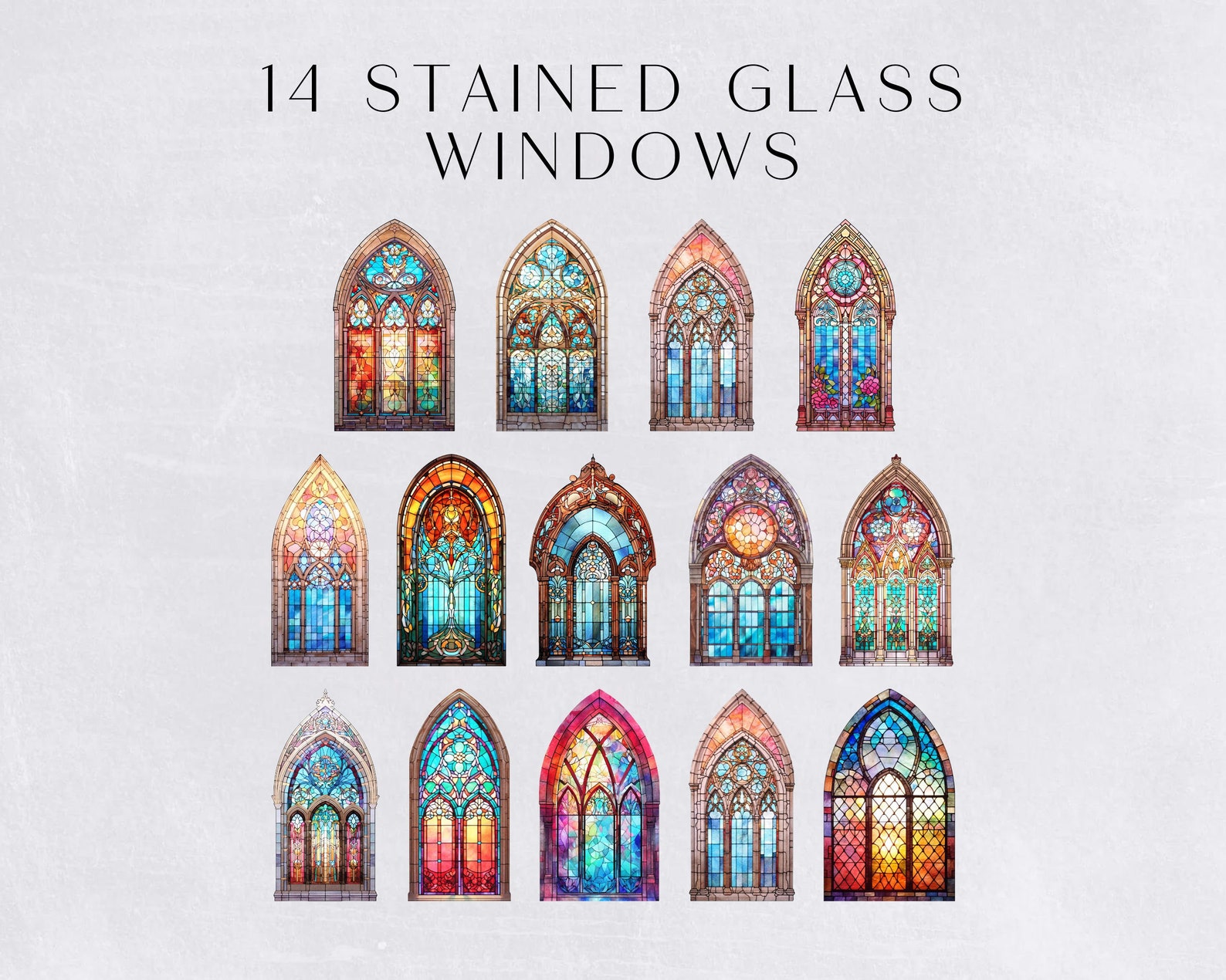 Stained Glass Windows Clipart, Colourful Vintage Window With Flowers ...