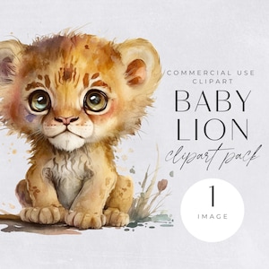 Baby Lion Clipart | SINGLE IMAGE | Commercial License, Watercolor Cubs ...