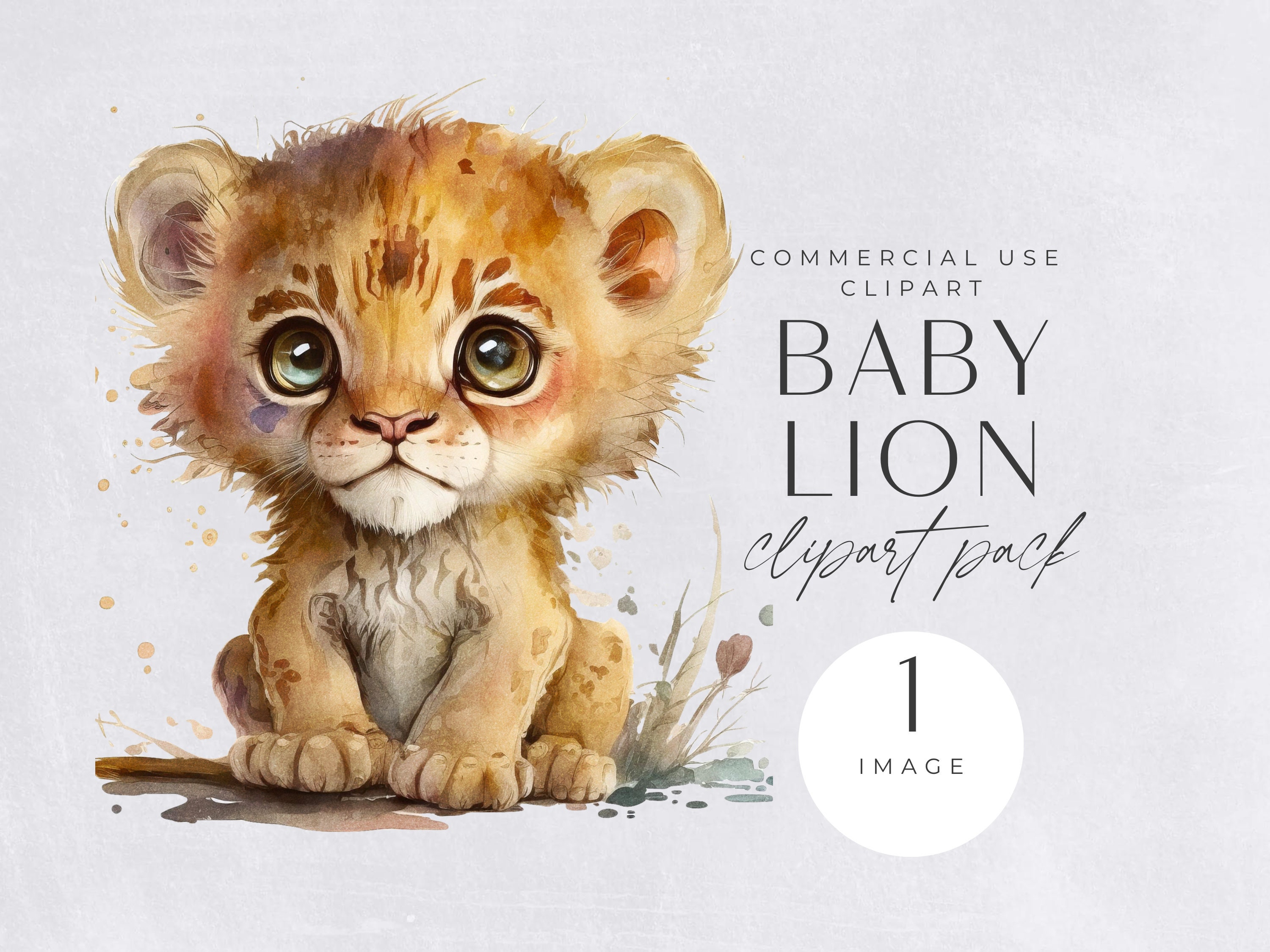 Baby Lion Clipart | SINGLE IMAGE | Commercial License, Watercolor Cubs ...