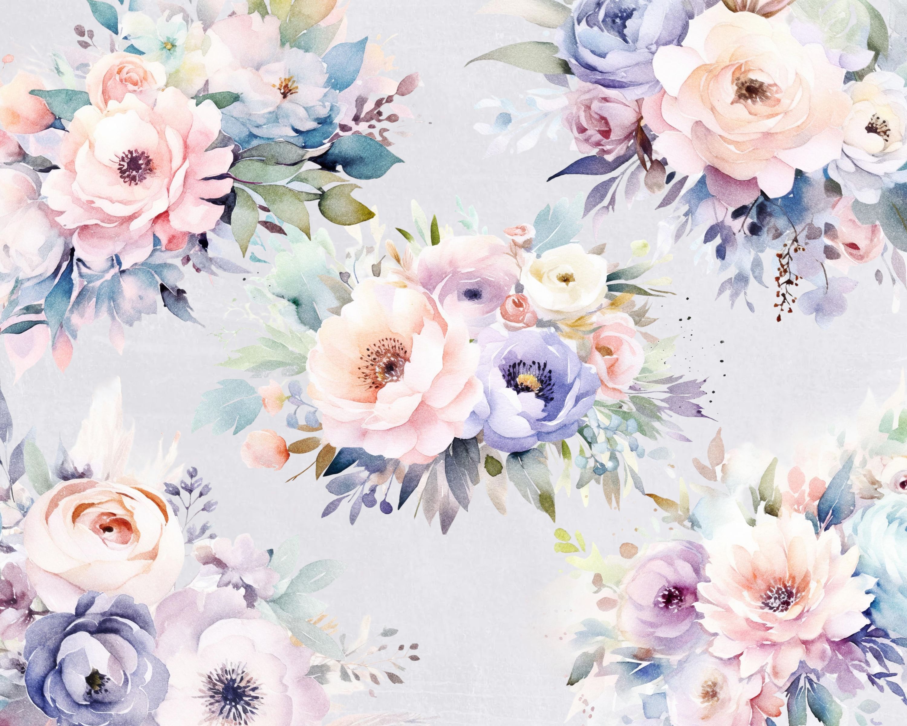 Pastel Florals Clipart, Spring Bouquets, Dusty Pinks. Blues & Lilacs ...