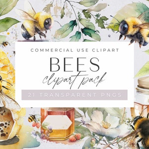 Watercolor Honey Bee Clipart, Spring Garden Bee and Honey Clip Art PNG ...