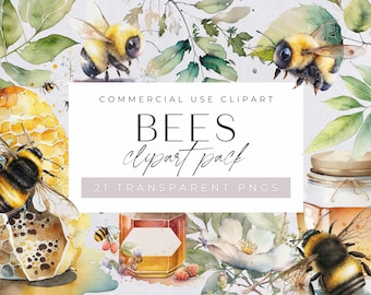 Watercolor Honey Bee Clipart, Spring Garden Bee, Honey Clip Art ...