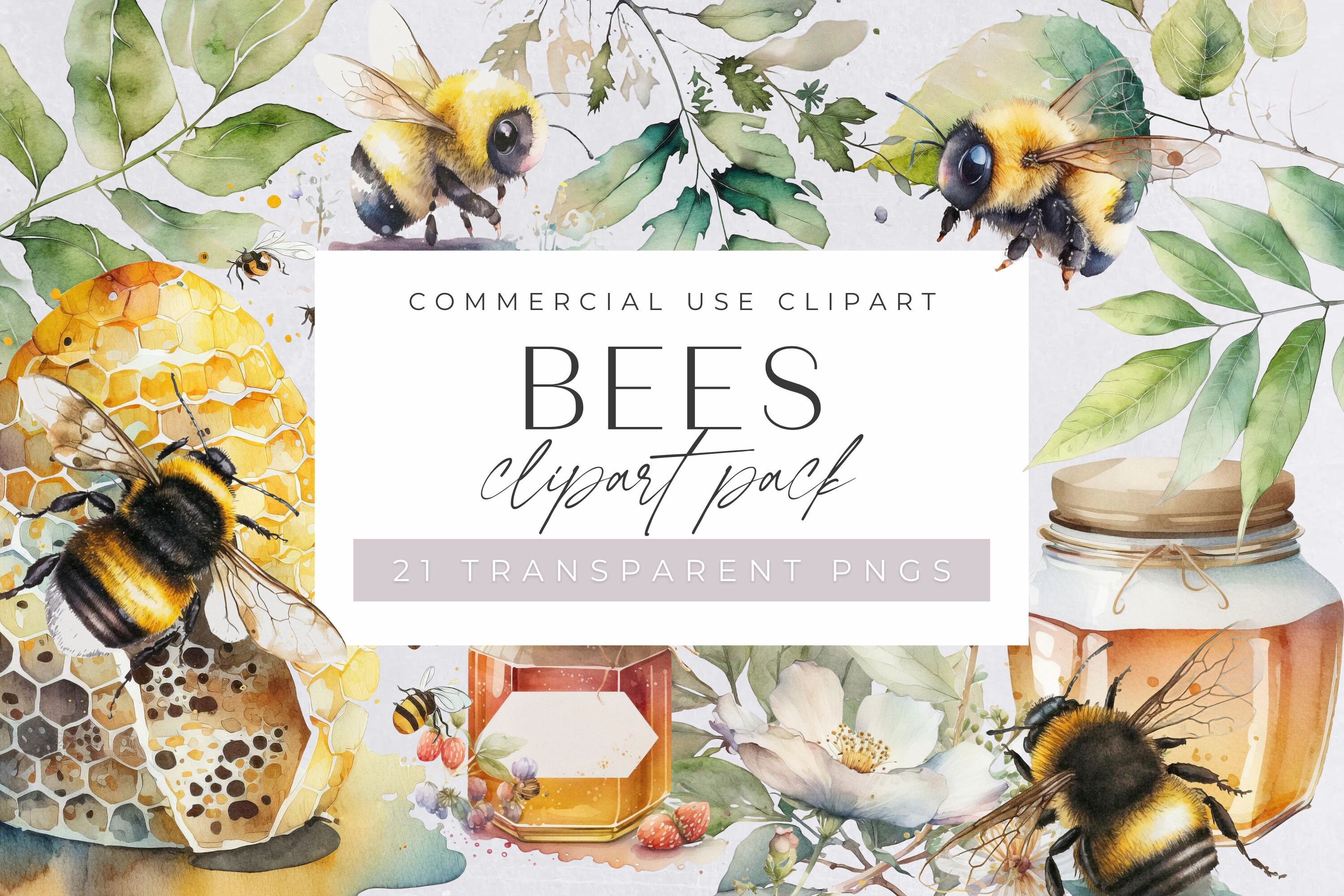 Watercolor Honey Bee Clipart Spring Garden Bee and Honey Clip - Etsy UK