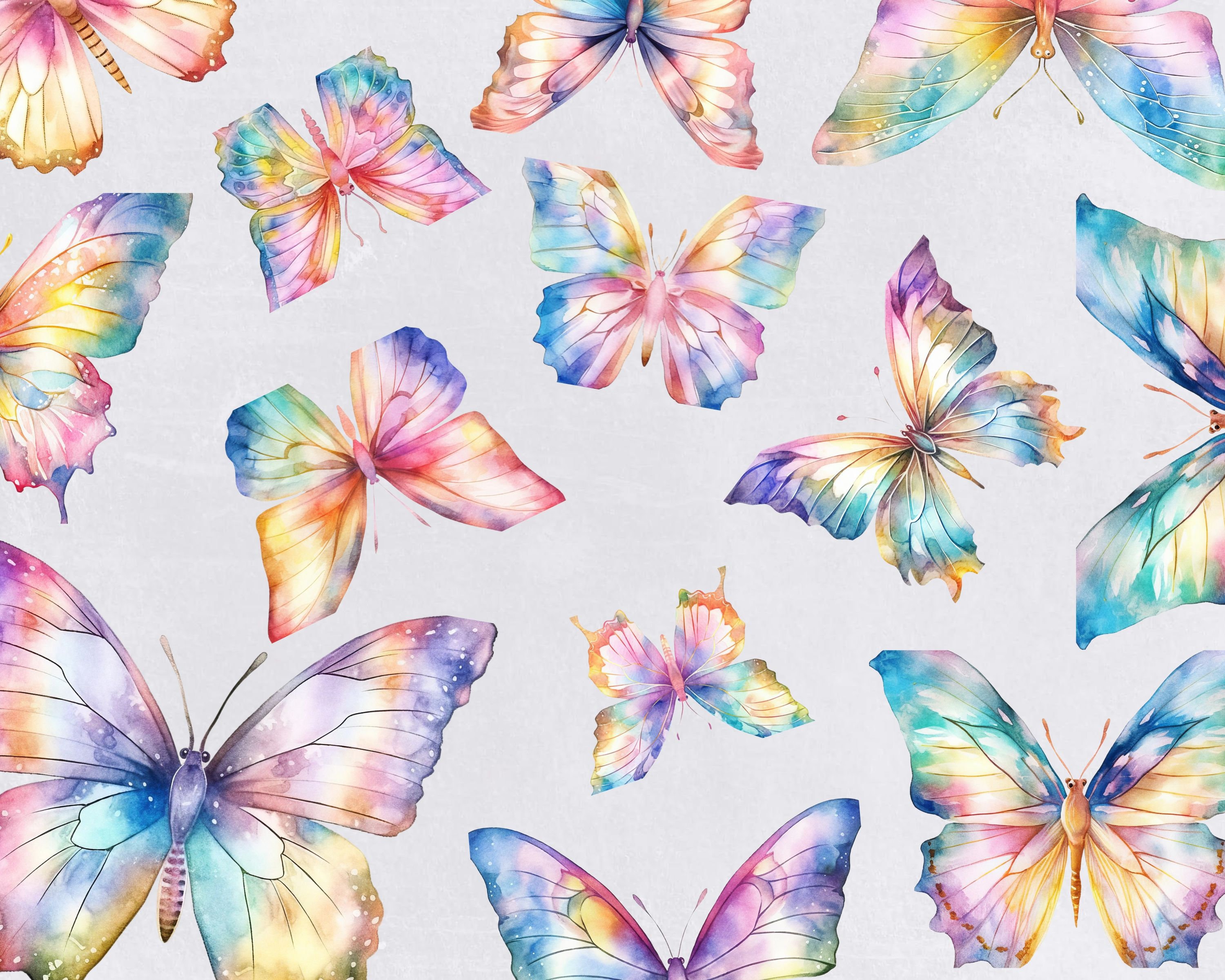 Pastel Rainbow Butterflies Clipart Pack, Transparent Png Clipart ...