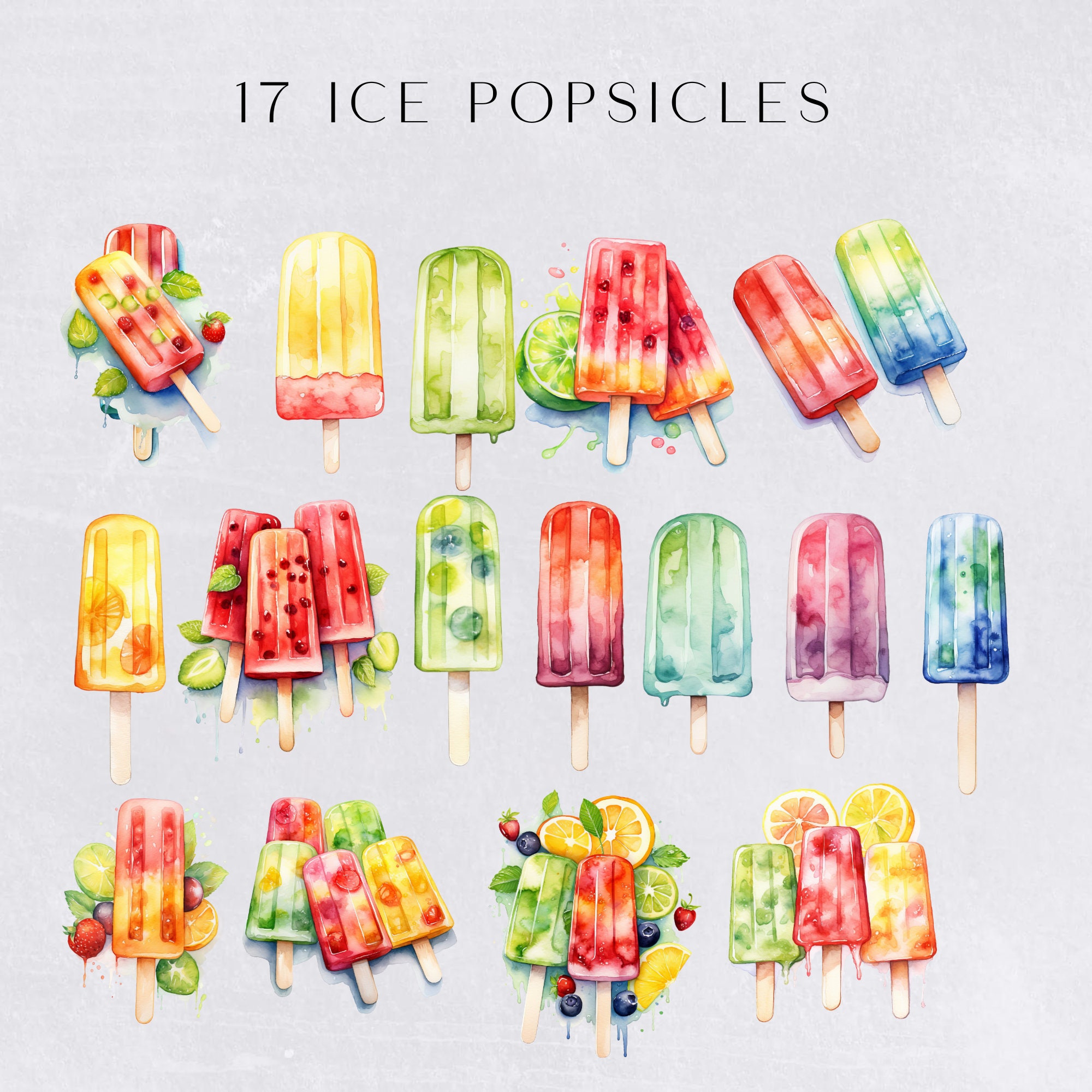 Popsicle Watercolor Clipart, Watercolor Ice Lollies Clip Art, Summer ...