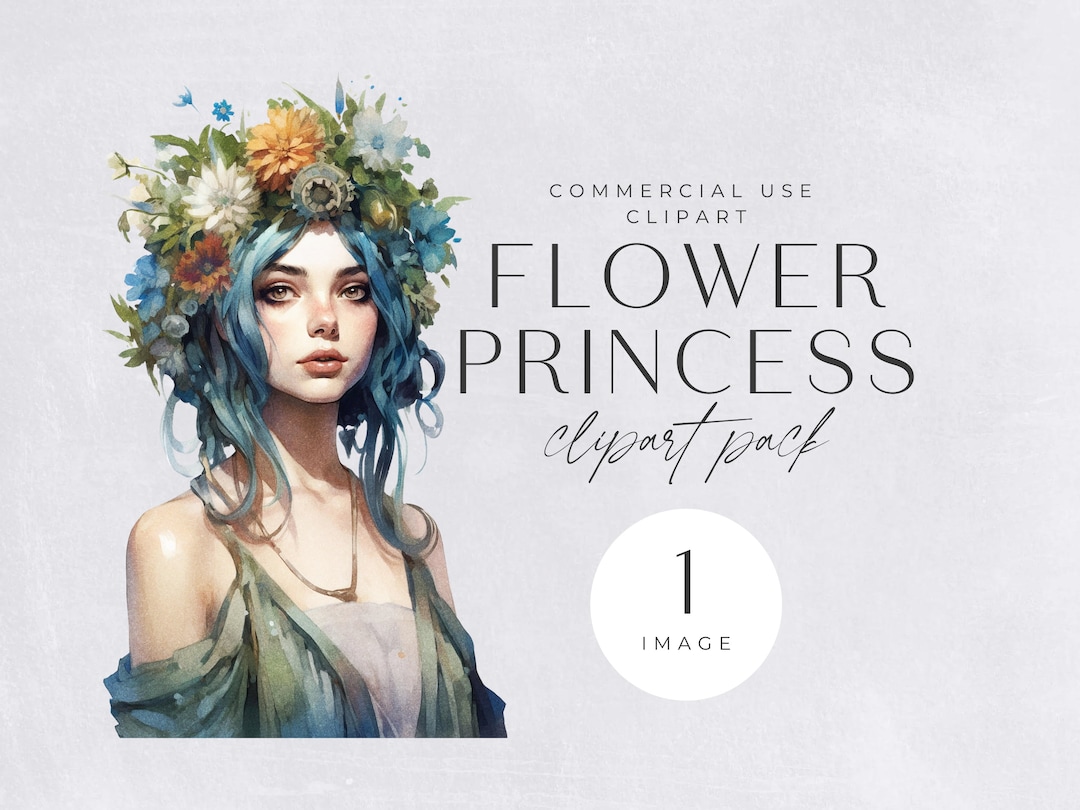 Flowercrown Queen Watercolor, | SINGLE IMAGE |women With Flowers in Her ...