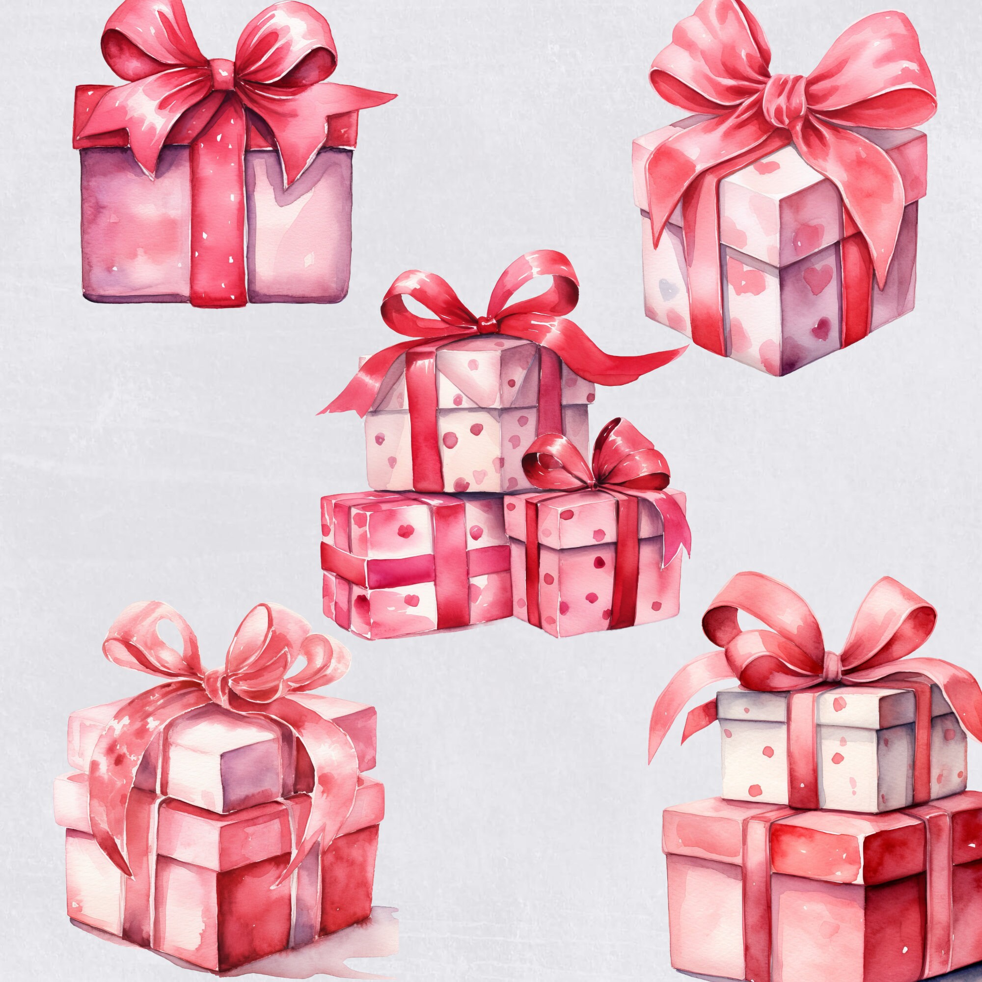 Valentines Gift Box Clipart, Watercolor Love Png, Red Birthday Present ...