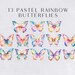 Pastel Rainbow Butterflies Clipart Pack, Transparent Png Clipart ...
