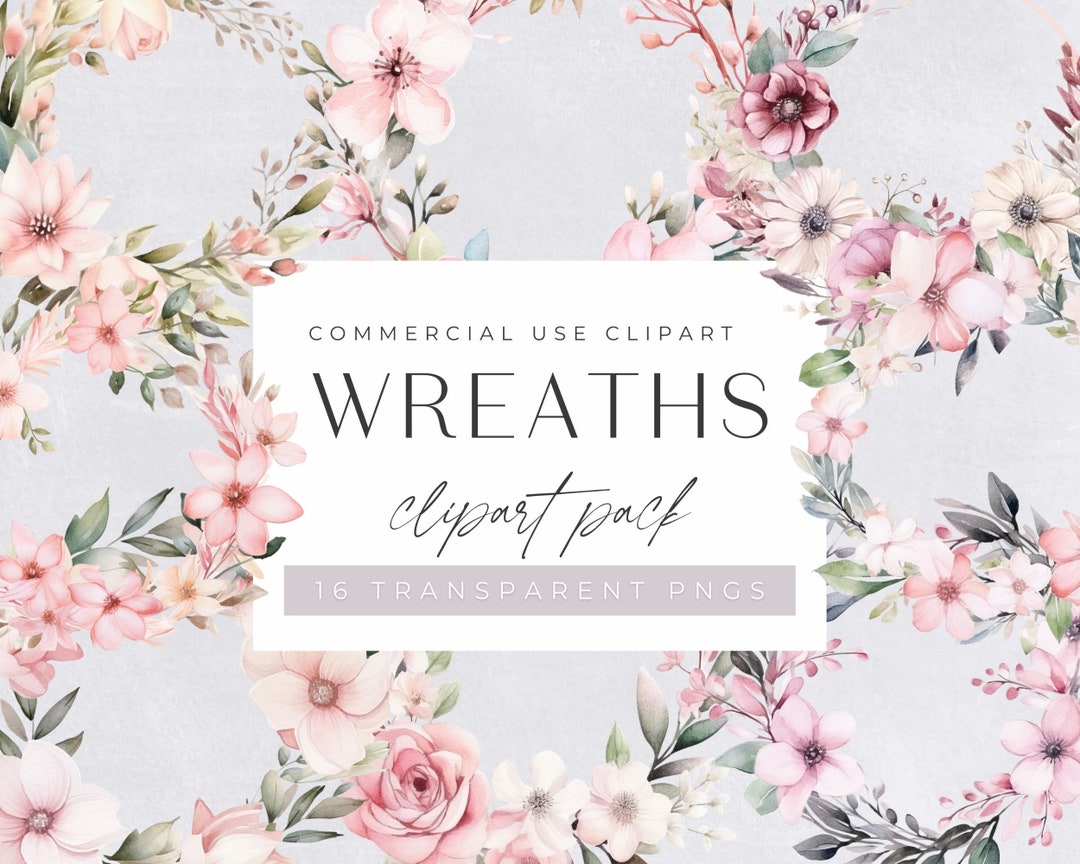 Clipart Watercolor Wreath Bundle, Pink Floral Wreaths, Wild Flower ...