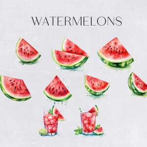 Watermelon Clipart Pack, Clip Art, Watercolor Summer Fruit, Tropical ...