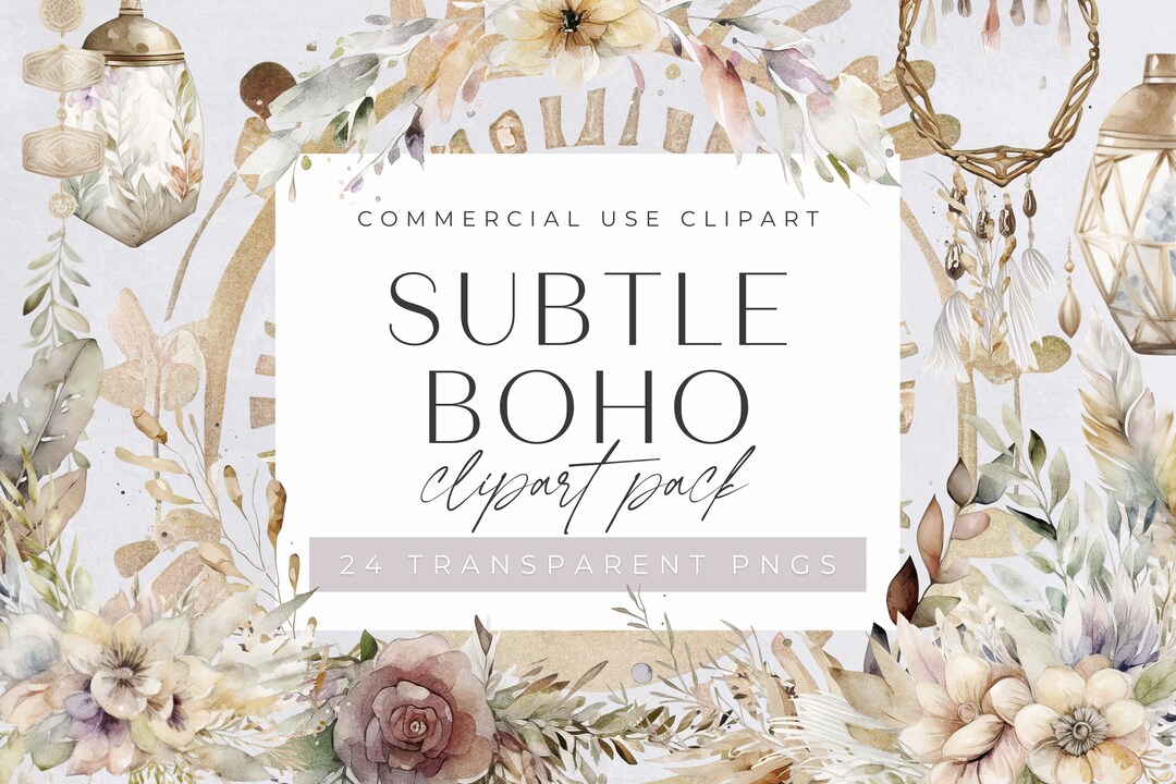 Boho Flower Clipart Pack, Clipart for Commercial Use, Neutral Floral ...