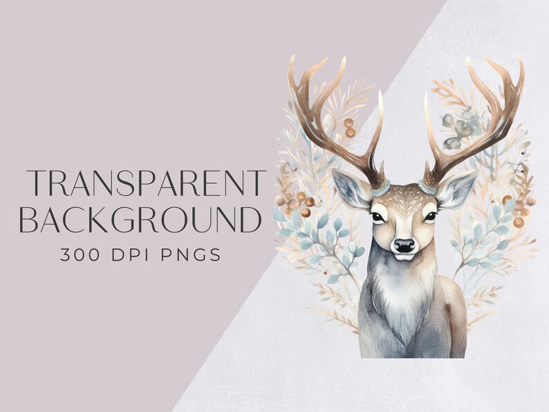 Reindeer Clipart Watercolor, Deer Antlers, Christmas Graphics, Holiday ...